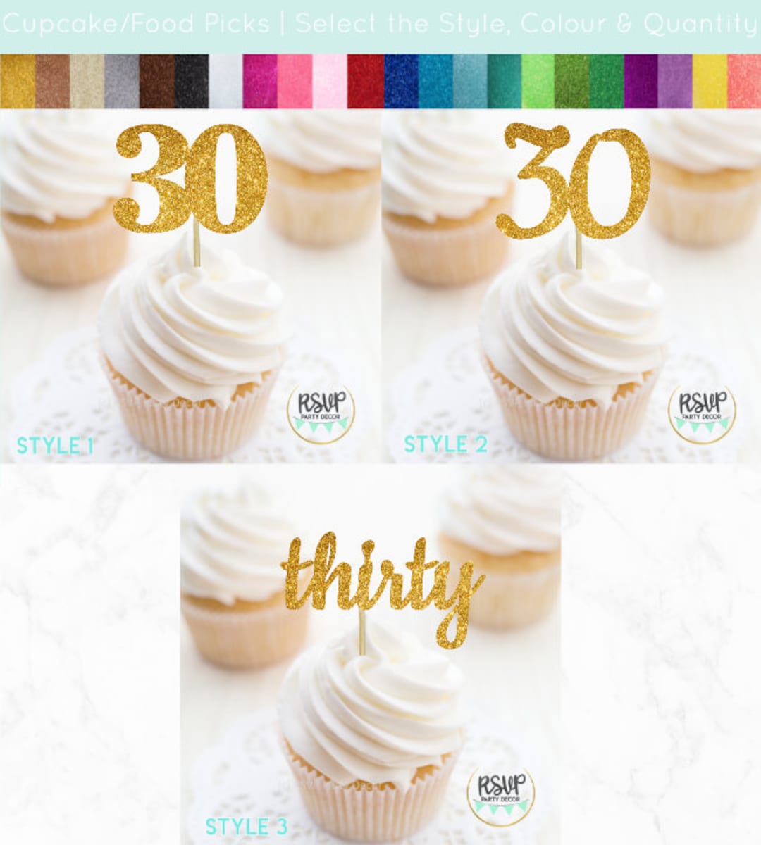 Number 30 Cupcake Toppers, Thirty Food Picks, 30th Birthday Decorations ...