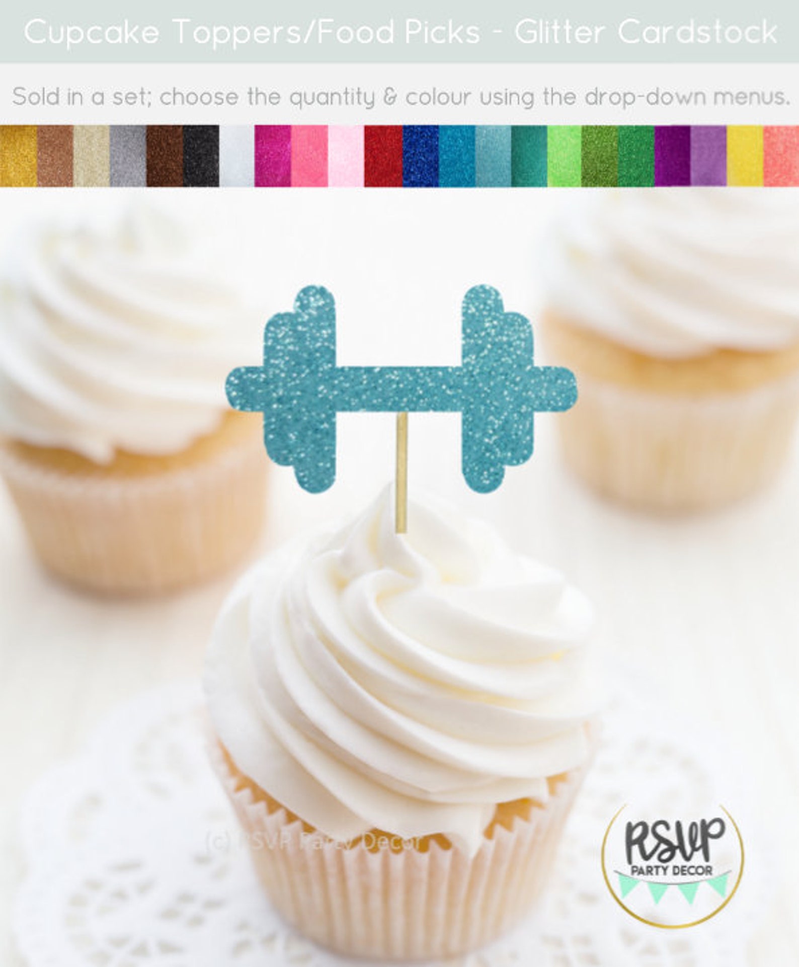 Dumbbell Cupcake Toppers, Fitness Cupcake Toppers, Weightlifter ...