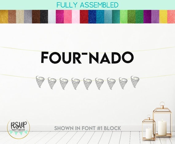 Four-nado Banner Tornado Garland Tornado 4th Birthday Party - Etsy
