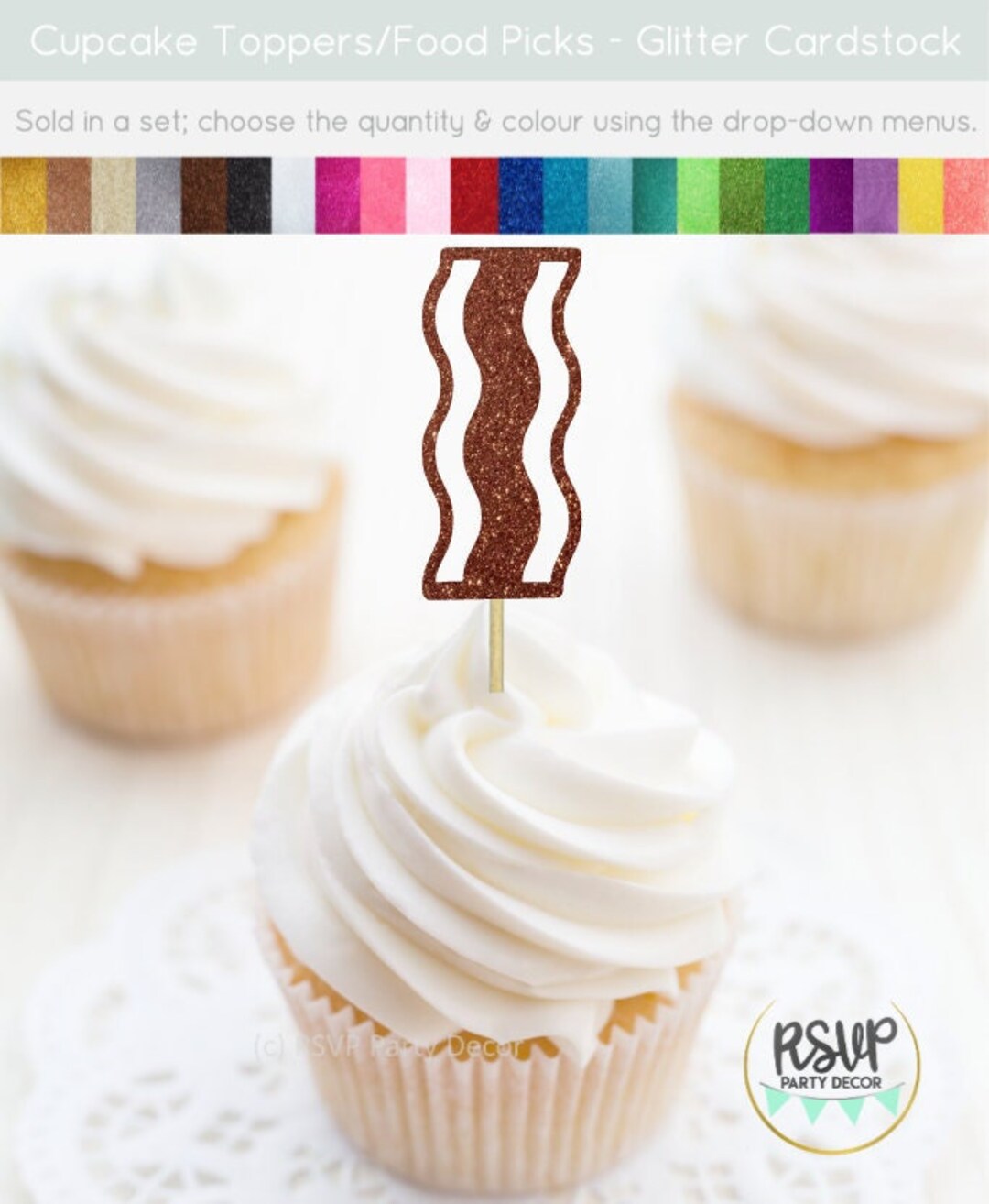 Bacon Cupcake Toppers, Farm Themed Party Decor, BBQ Cupcake Toppers ...