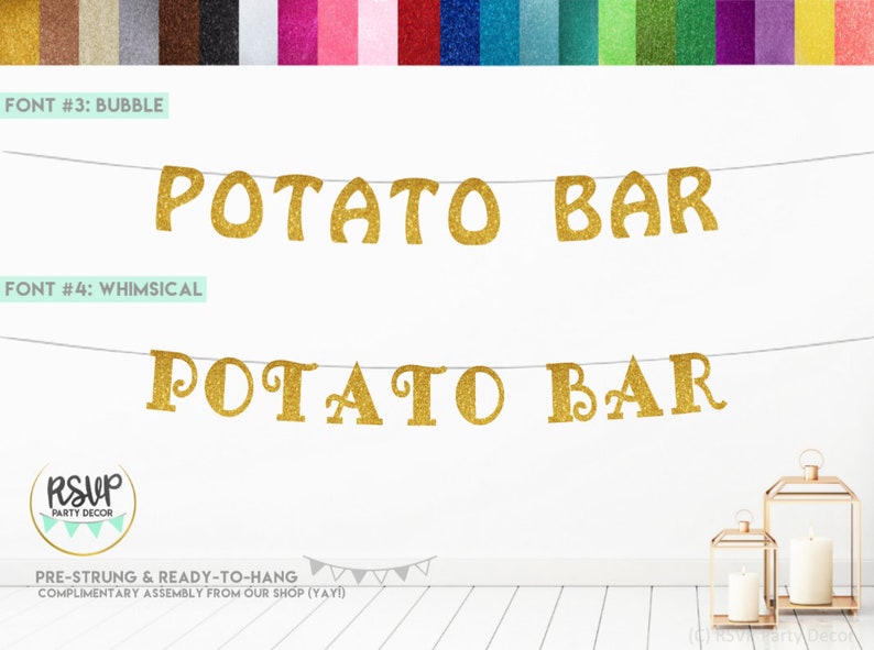 Potato Bar Banner, Glitter Potato Bar Sign, Baked Potato Station ...