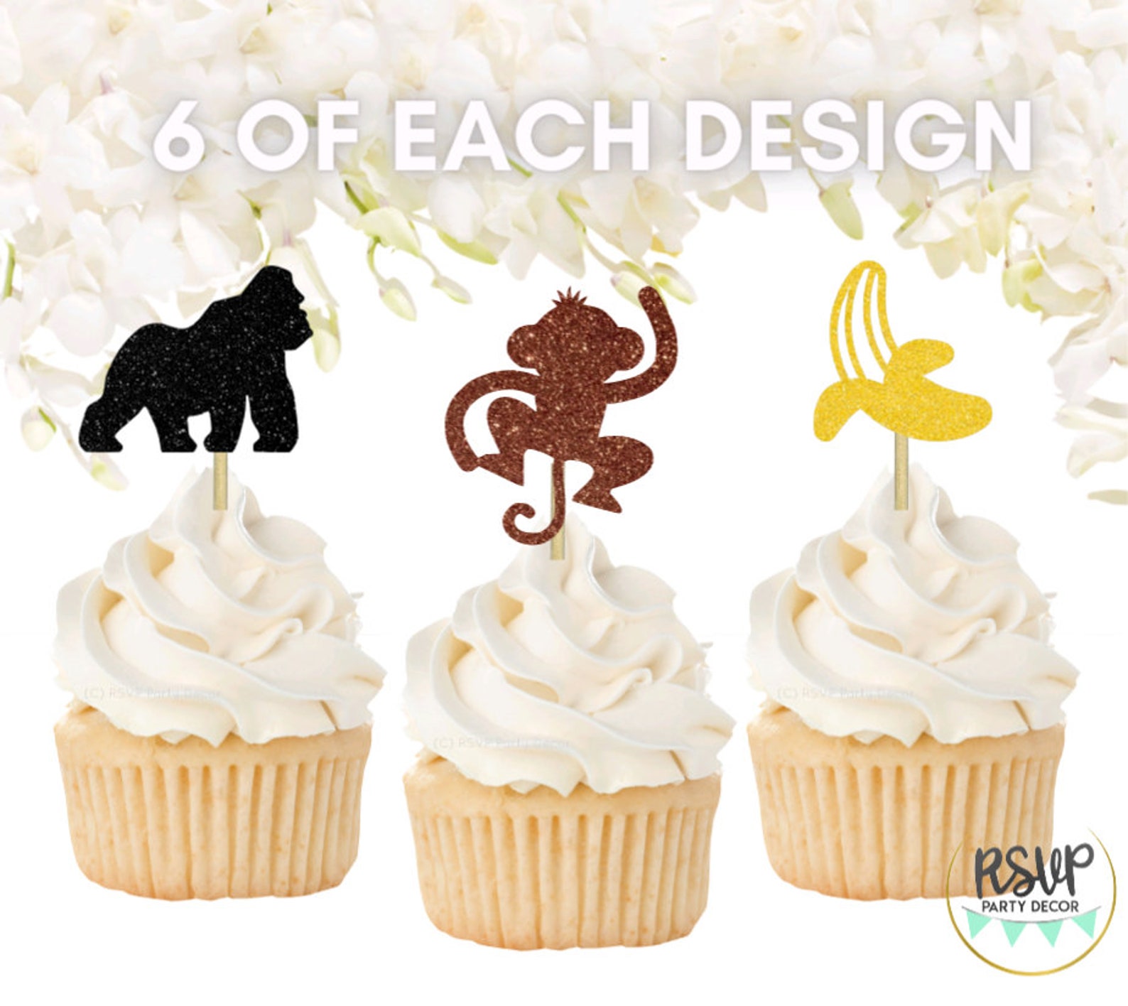 18 PCS Monkey Cupcake Toppers, Monkey Food Picks, Jungle Ape Party ...