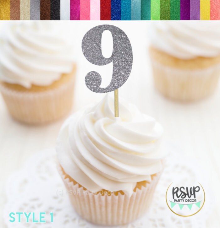 Number 9 Cupcake Toppers, Nine Food Picks, 9th Birthday Decorations ...