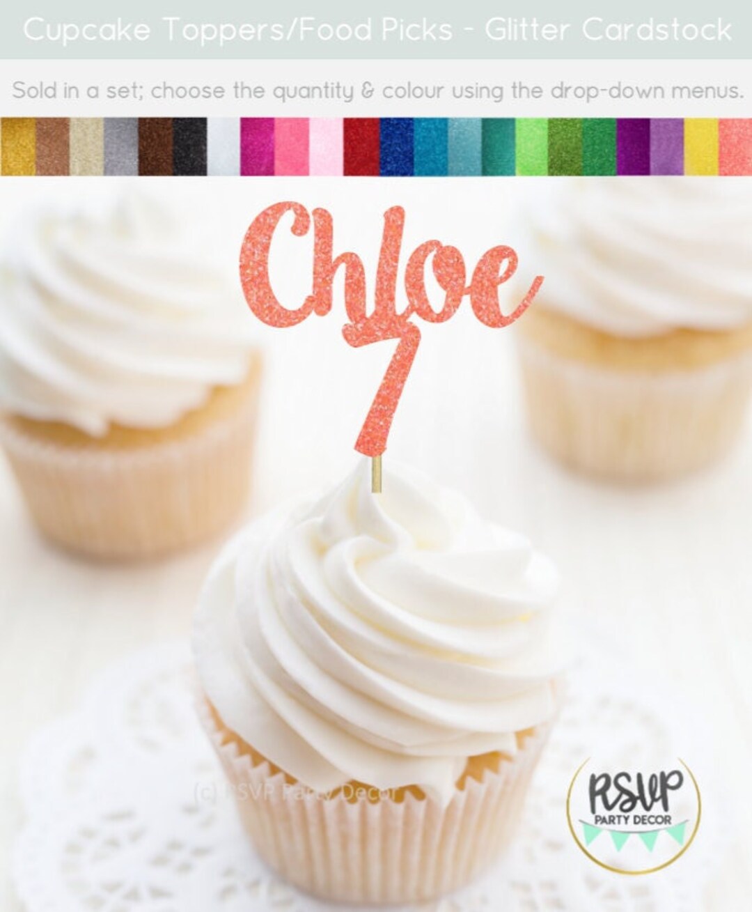 Custom 7th Birthday Cupcake Toppers, Personalized 7th Birthday Party ...