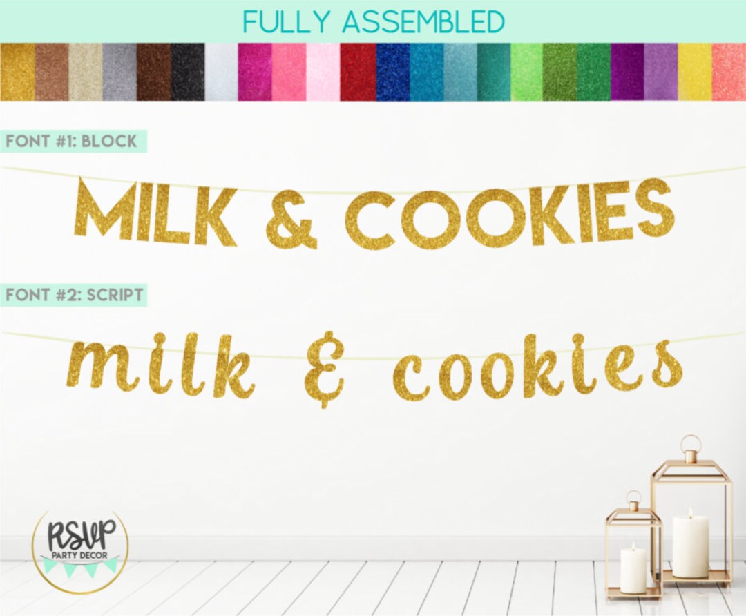 Milk & Cookies Banner, Glitter Cookie Bar Banner, Cookie Party ...