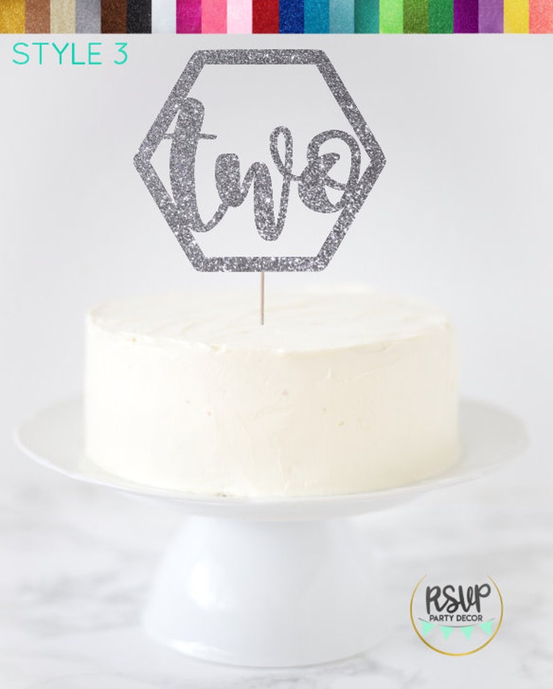 Two Cake Topper 2 Cake Topper Glitter 2 Sign Happy 2nd Cake | Etsy