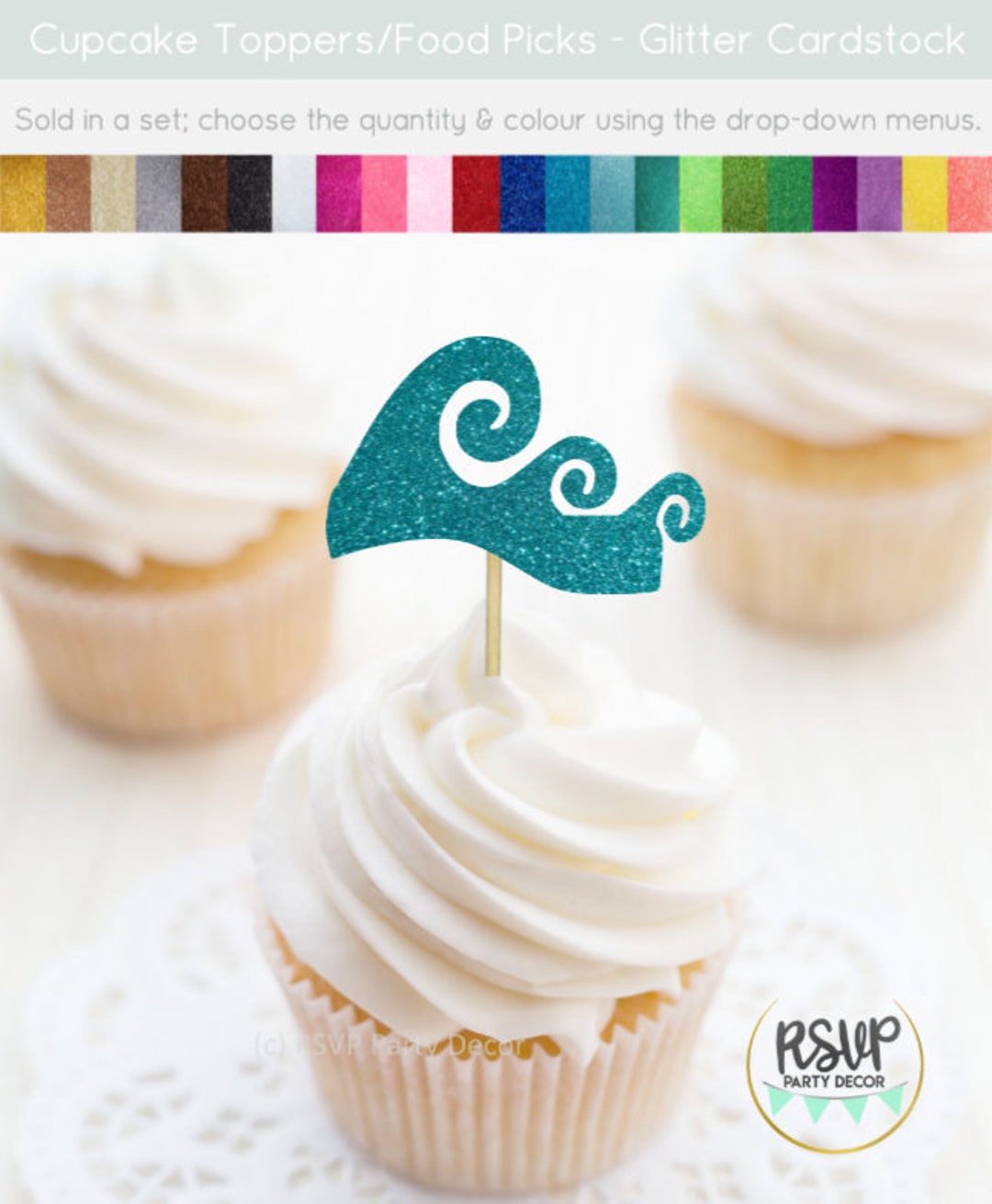 Ocean Wave Cupcake Toppers, Surf Themed Party Decorations, Beach Party ...