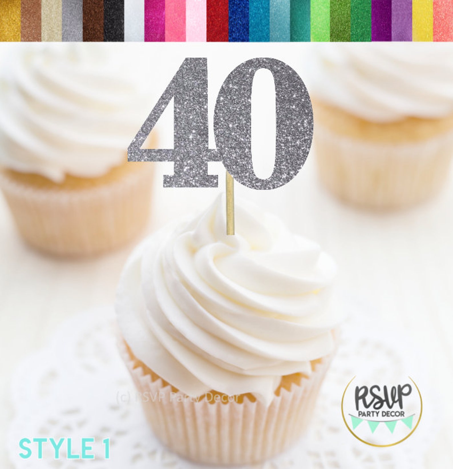 Number 40 Cupcake Toppers, Forty Food Picks, 40th Birthday Decorations ...