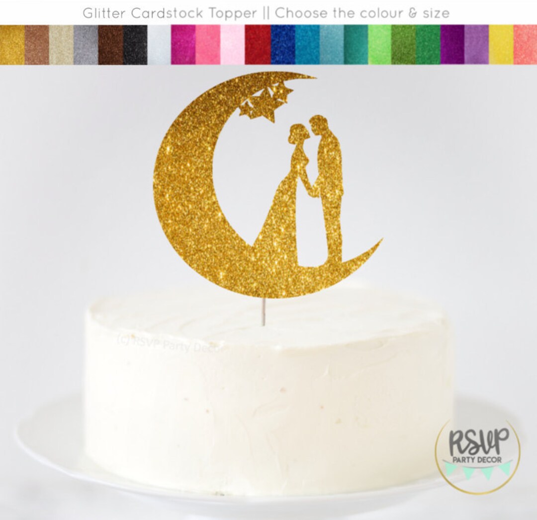 Moon Bride and Groom Cake Topper, Stars and Moon Wedding Cake Topper ...