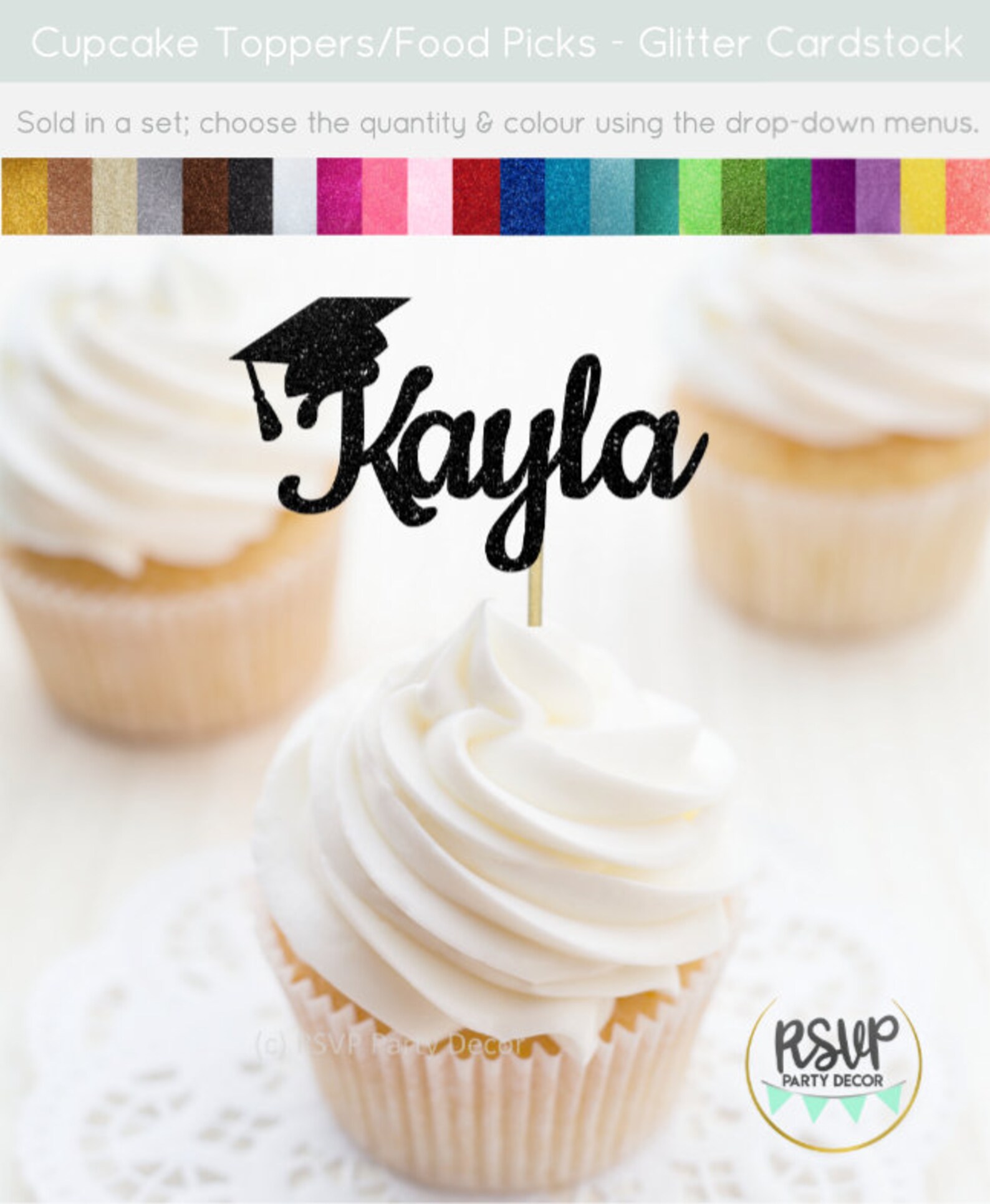 Custom Graduation Cap Name Cupcake Toppers, Graduation Cupcake Toppers ...