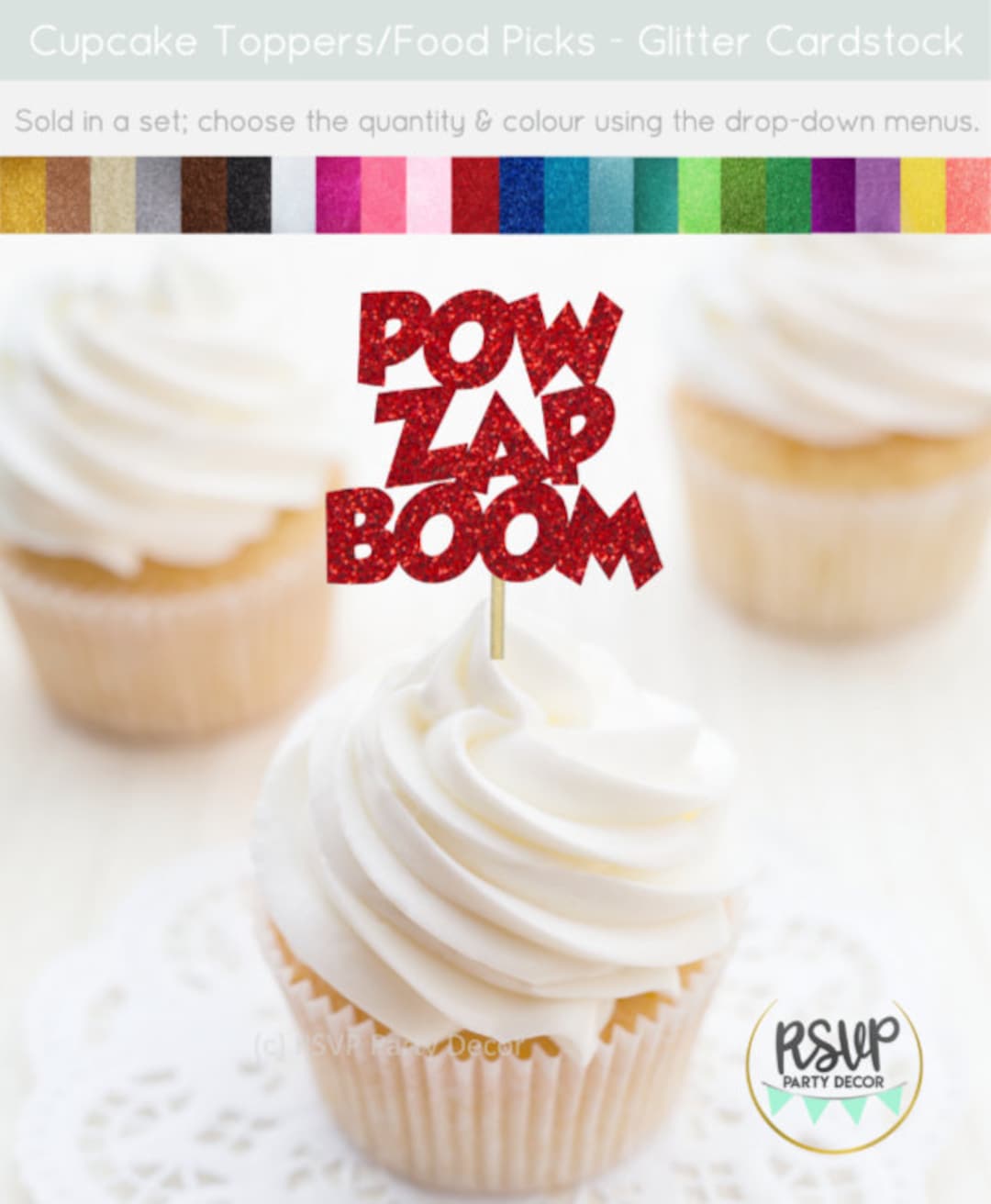 Pow Zap Boom Cupcake Toppers, Comic Book Cupcake Toppers, Superhero ...