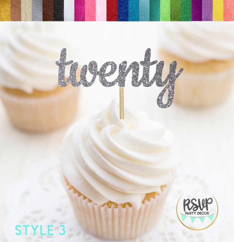 Number 20 Cupcake Toppers, Twenty Food Picks, 20th Birthday Decorations ...