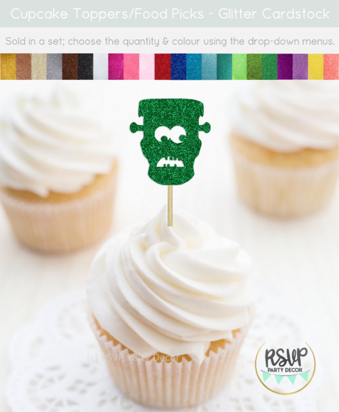 Frankenstein Cupcake Toppers, Halloween Birthday Party Decor, Halloween ...