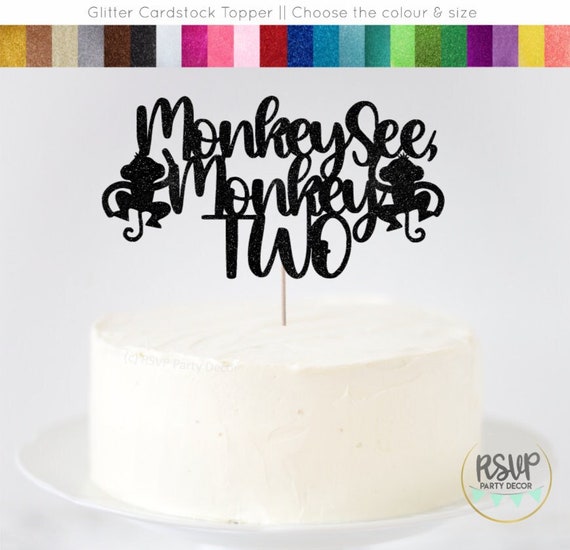 Monkey See Monkey TWO Cake Topper, Zoo Themed 2nd Birthday Cake Topper ...