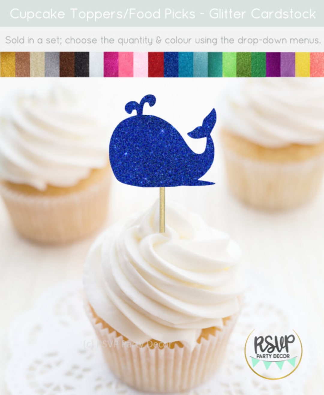 Whale Cupcake Toppers, Whale Food Picks, Whale Party Decor, Ocean Party ...