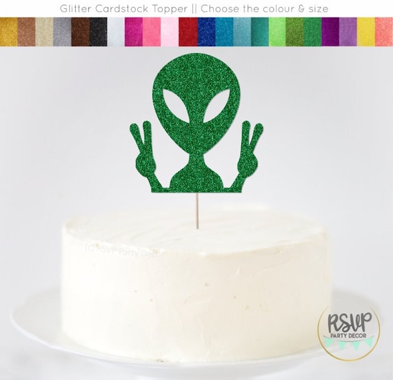 Alien Cake Topper, Peace Hand Alien Cake Topper, Alien Birthday Party ...