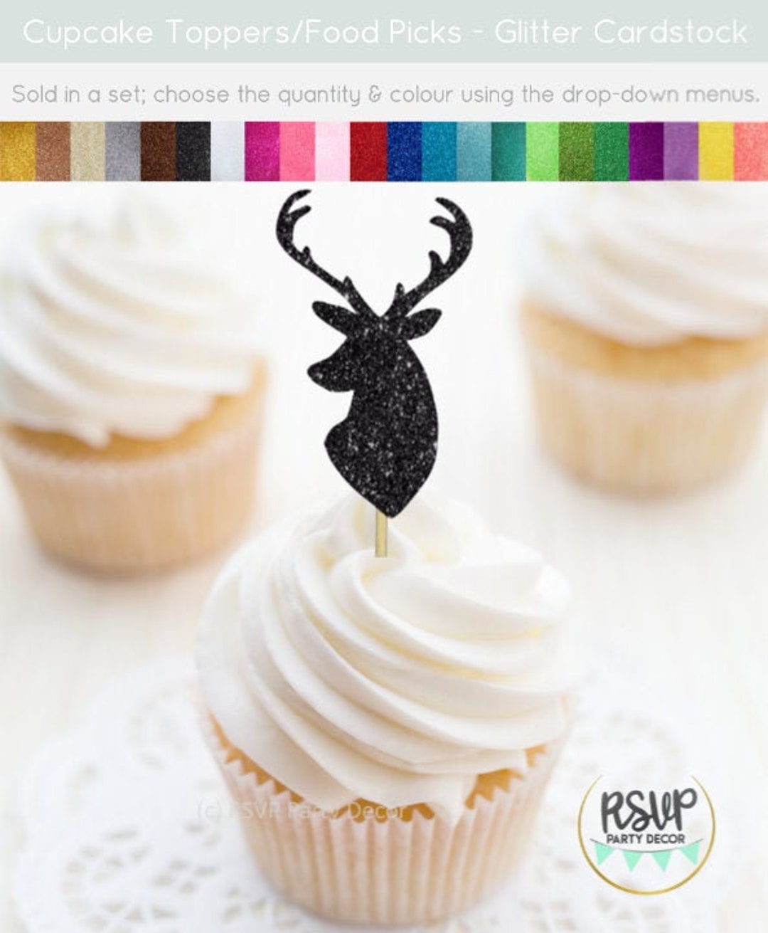 Deer Cupcake Toppers, Deer Head Cupcake Toppers, Deer Food Picks ...