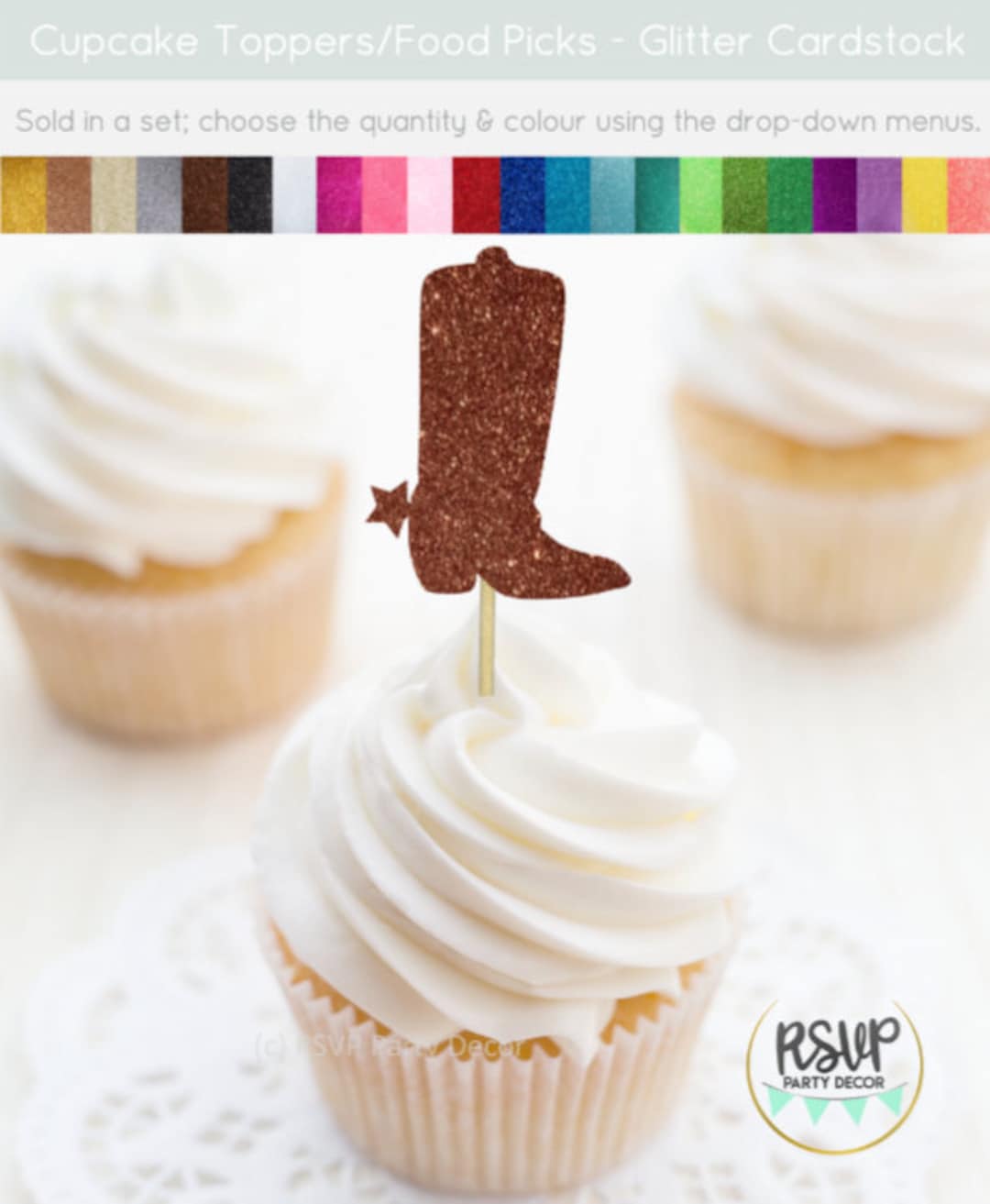 Cowboy Boot Cupcake Toppers, Cowgirl Party Decor, Derby Cupcake Toppers ...