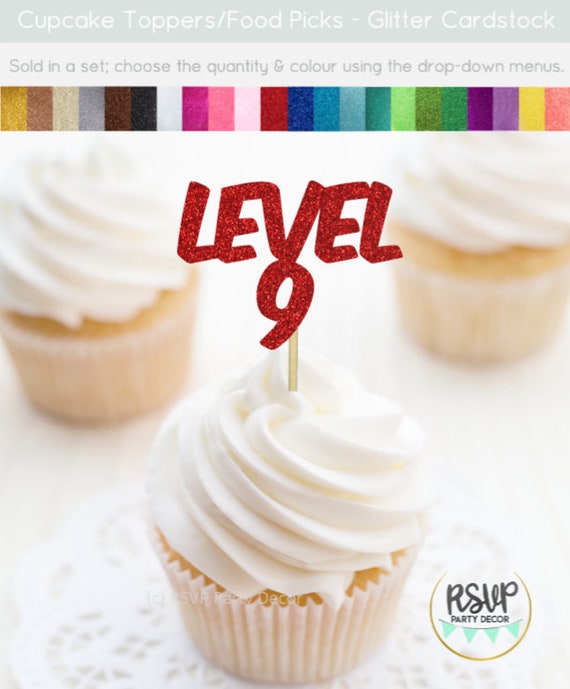 Custom Level Cupcake Toppers, Video Game Birthday Party Decorations ...