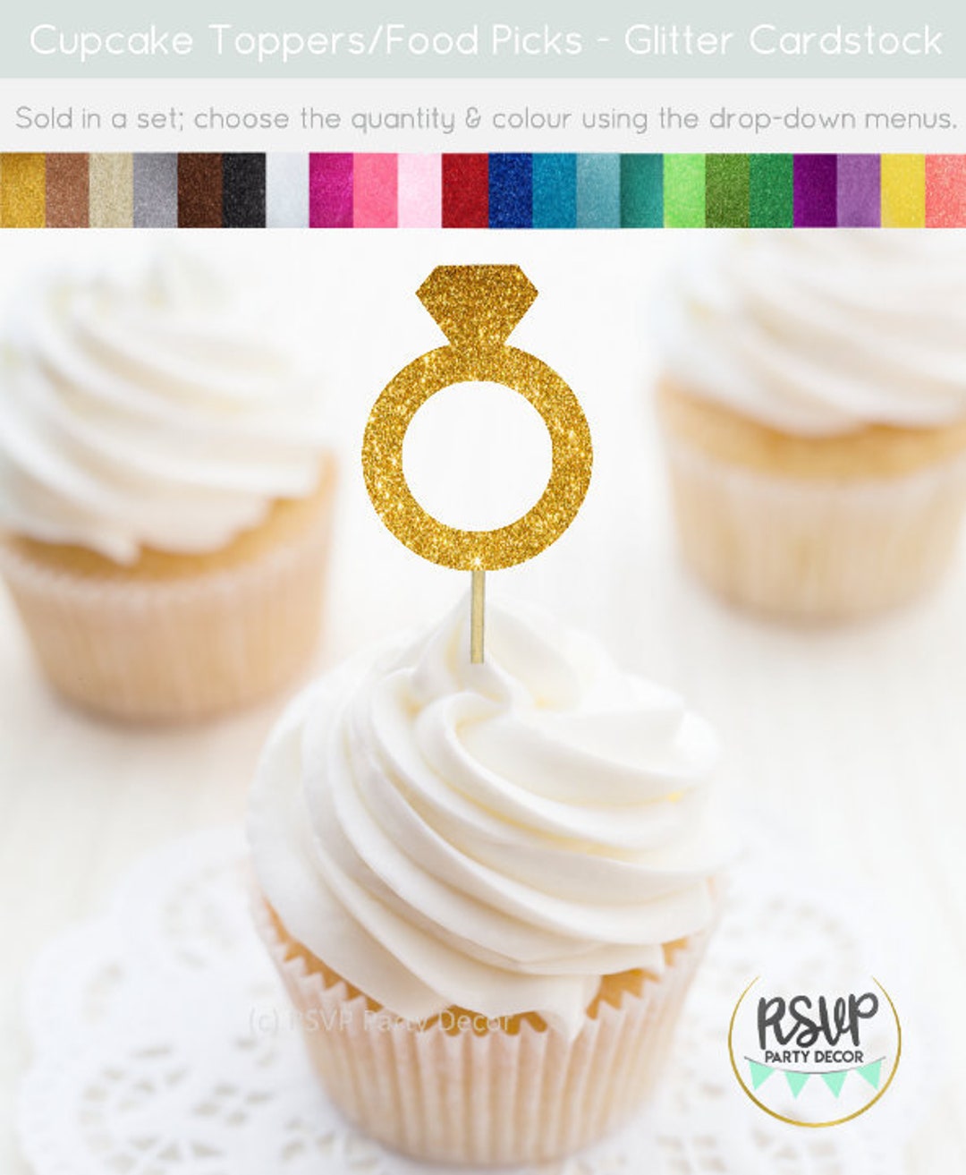 Ring Cupcake Toppers, Wedding Cupcake Toppers, Engagement Cupcake ...