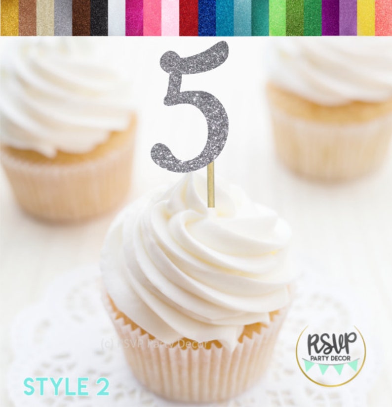 Number 5 Cupcake Toppers, Five Food Picks, 5th Birthday Decorations ...