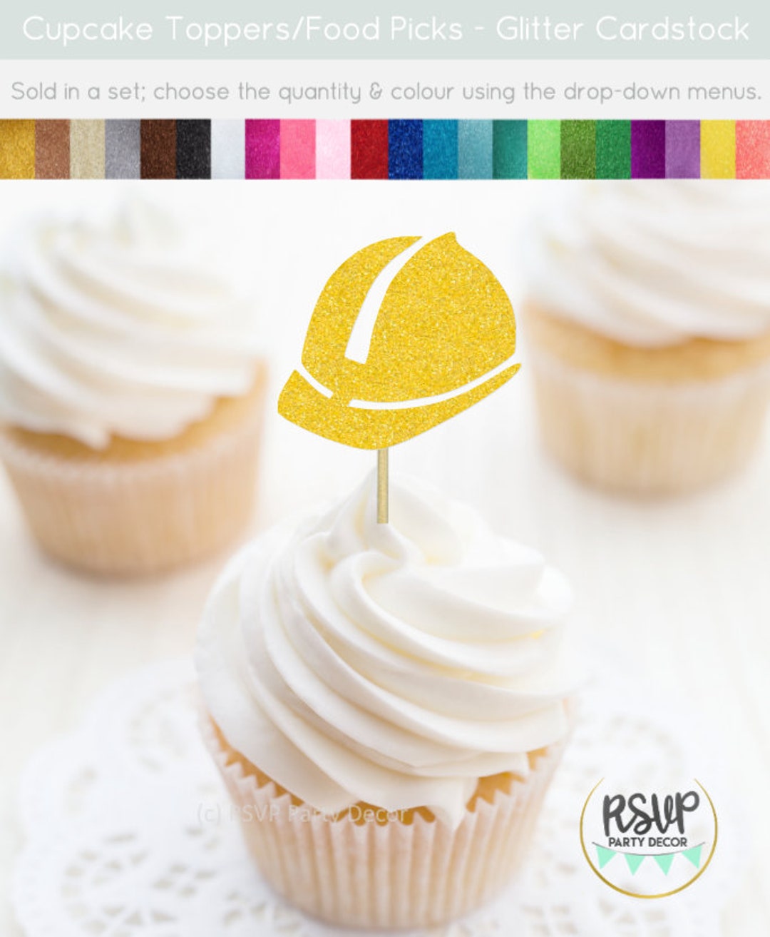 Hard Hat Cupcake Toppers, Construction Cupcake Toppers, Construction ...