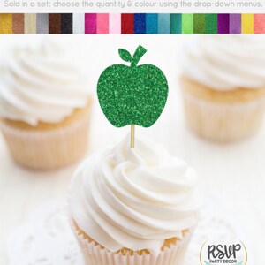 Apple Cupcake Toppers, Glitter Apple Food Picks, Back to School ...