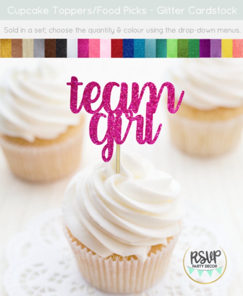 Team Girl Cupcake Toppers, Gender Reveal Cupcake Toppers, Gender Reveal ...