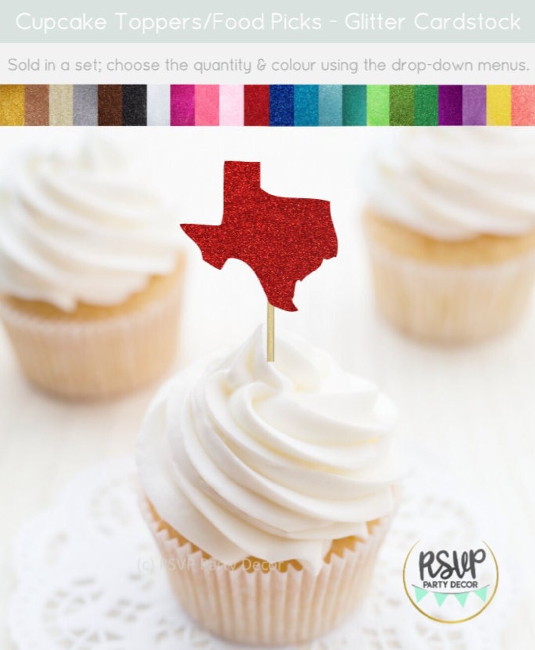 Texas Cupcake Toppers, Texas State Food Picks, Texas Party Decor, July ...