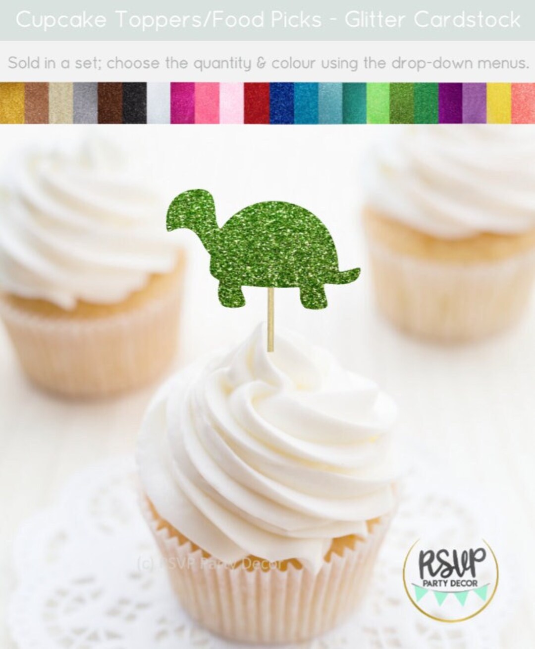 Turtle Cupcake Toppers, Reptile Themed Birthday Decorations, Turtle ...
