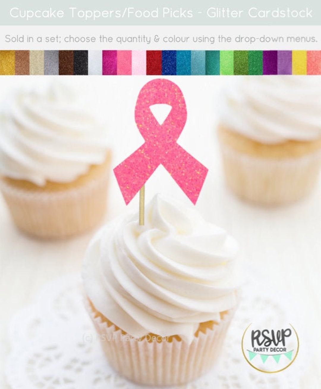 Cancer Ribbon Cupcake Toppers, Cancer Survivor Cupcake Toppers, Cancer ...