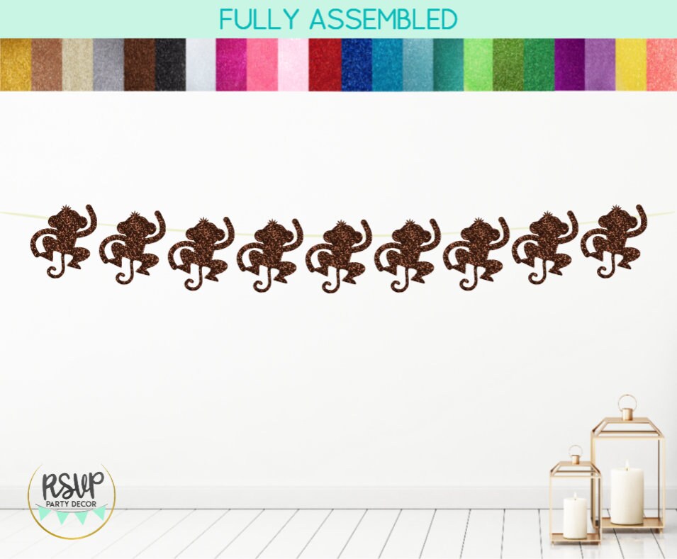 Monkey Garland Glitter Monkey Banner Jungle Safari Birthday - Etsy