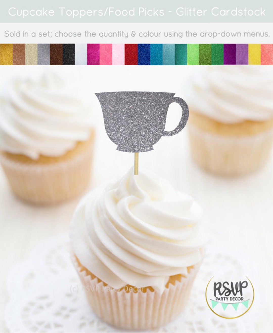 Teacup Cupcake Toppers, Tea Cup Food Picks, Tea for Two Party Decor ...