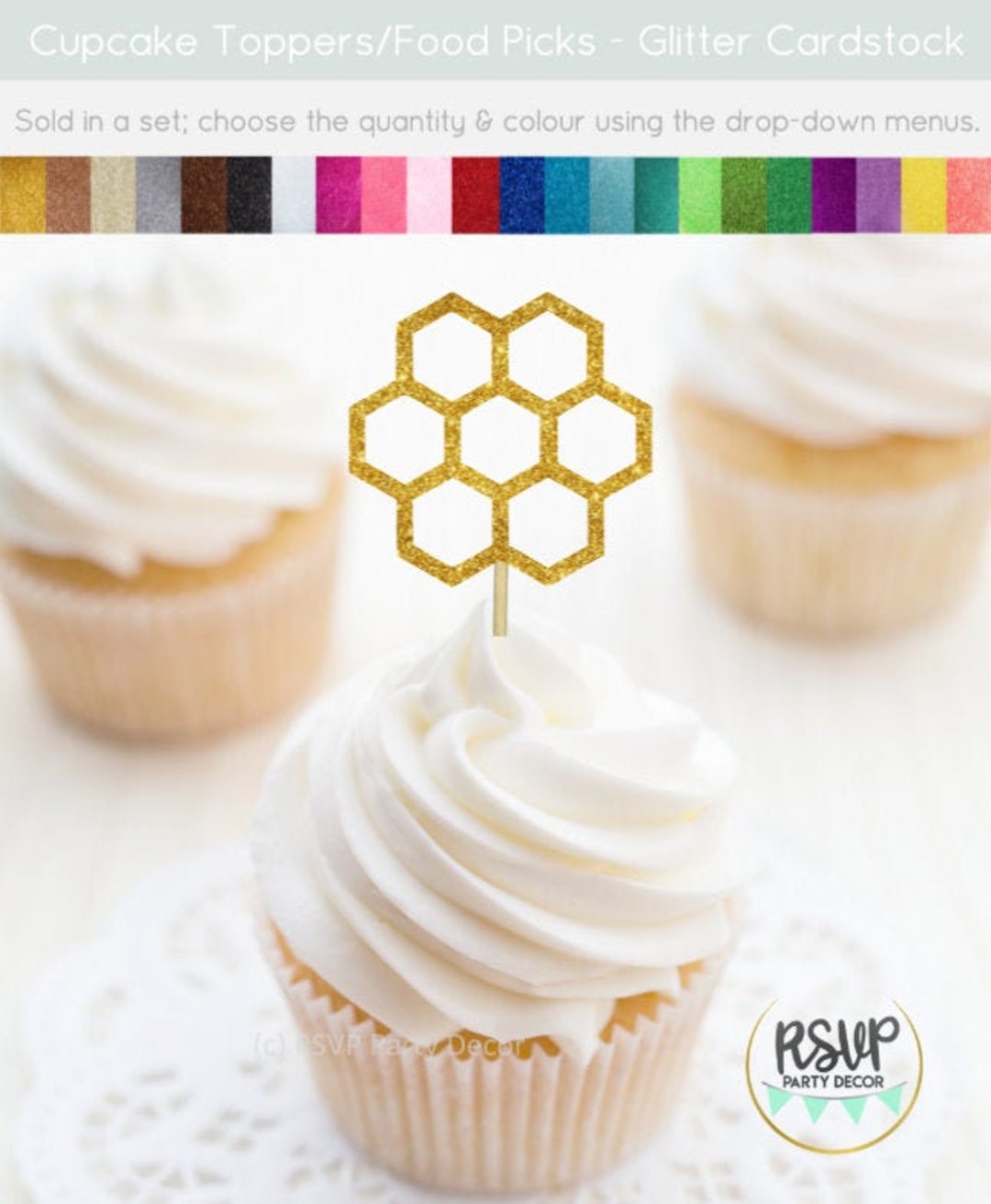 Honeycomb Cupcake Toppers, Bee Cupcake Toppers, Spring Party Decor ...