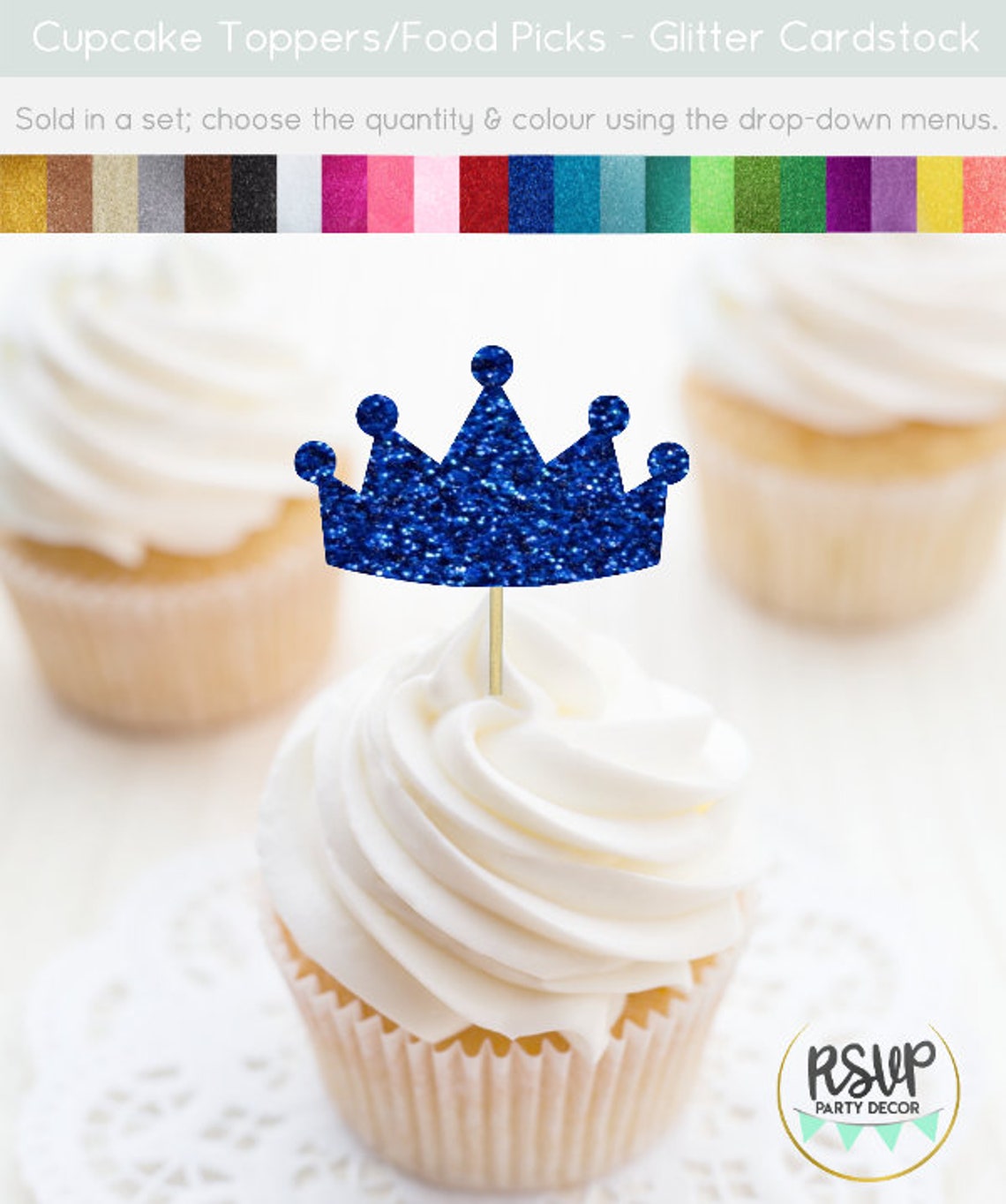 Crown Cupcake Toppers Glitter Crown Food Picks Princess | Etsy