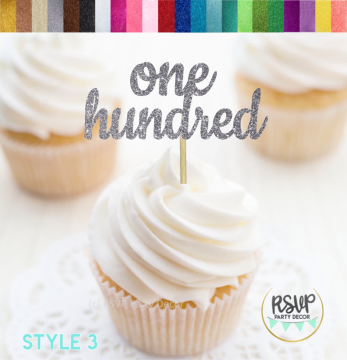 Number 100 Cupcake Toppers, "one Hundred" Food Picks, 100th Birthday ...