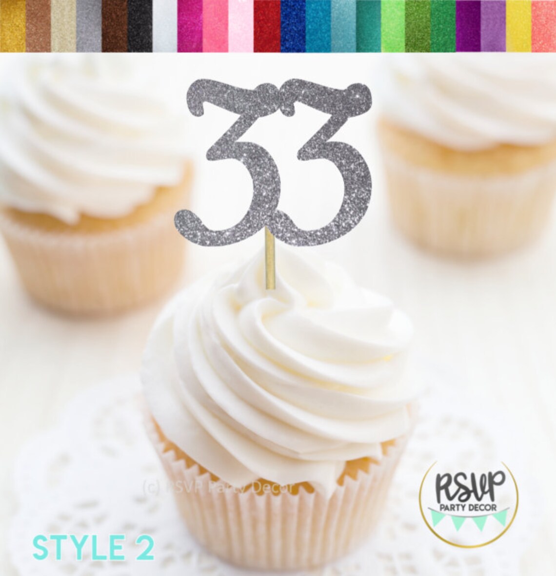 Number 33 Cupcake Toppers, Thirty Three Food Picks, 33rd Birthday ...
