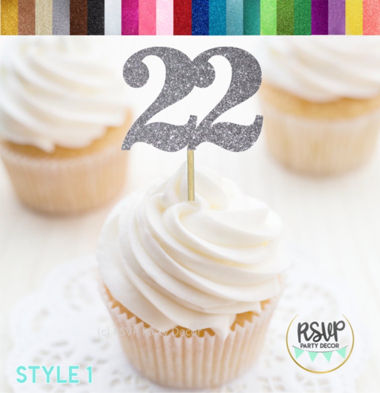Number 22 Cupcake Toppers, Twenty Two Food Picks, 22nd Birthday ...