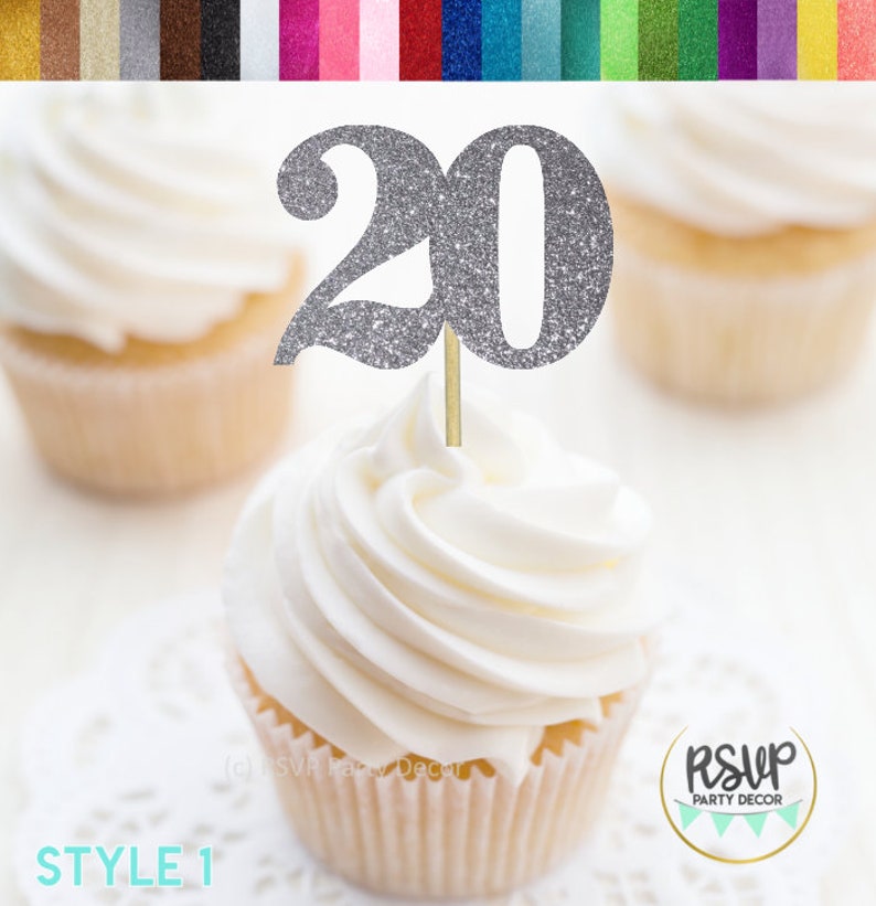 Number 20 Cupcake Toppers, Twenty Food Picks, 20th Birthday Decorations ...