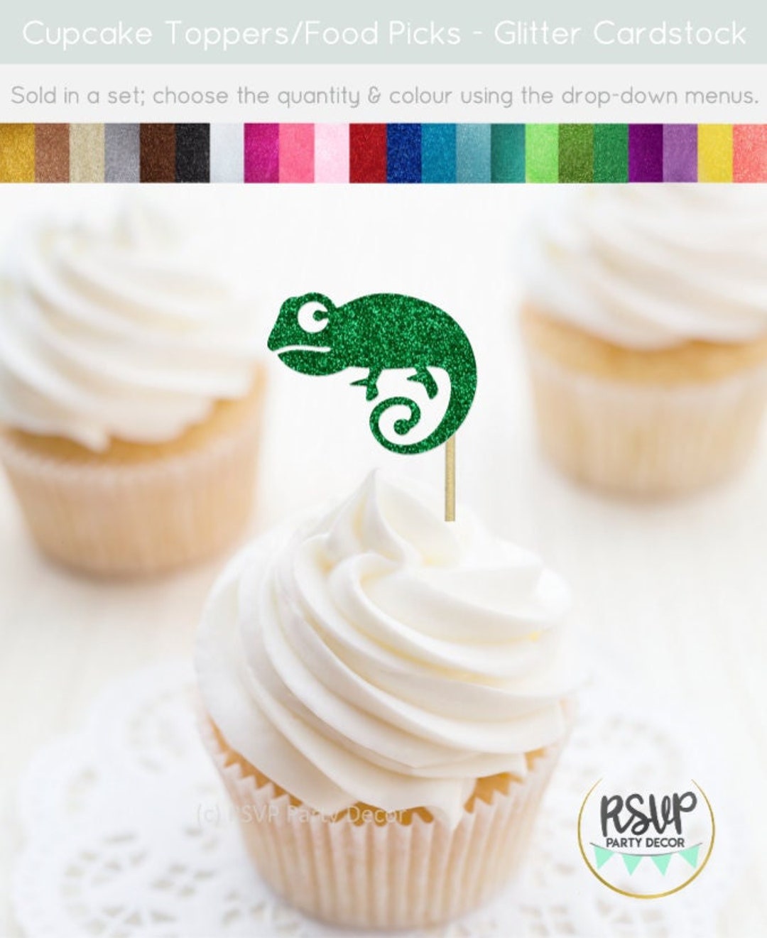 Chameleon Cupcake Toppers, Reptile Themed Birthday Decorations, Gecko ...