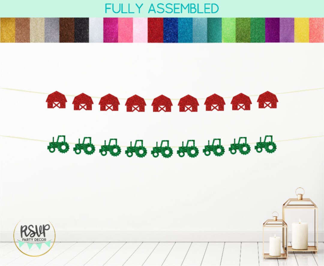 Barn and Tractor Garland, Farm Banners, Farm Party Decor, Barn Birthday ...