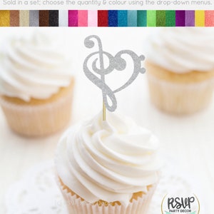 Music Heart Cupcake Toppers, Treble Bass Clef Heart Sign, Musical ...