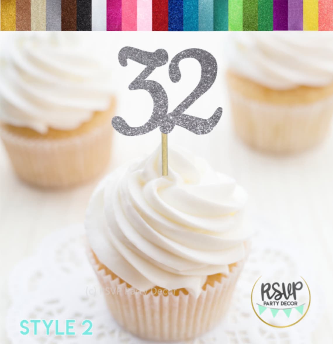 Number 32 Cupcake Toppers Thirty Two Food Picks 32nd | Etsy