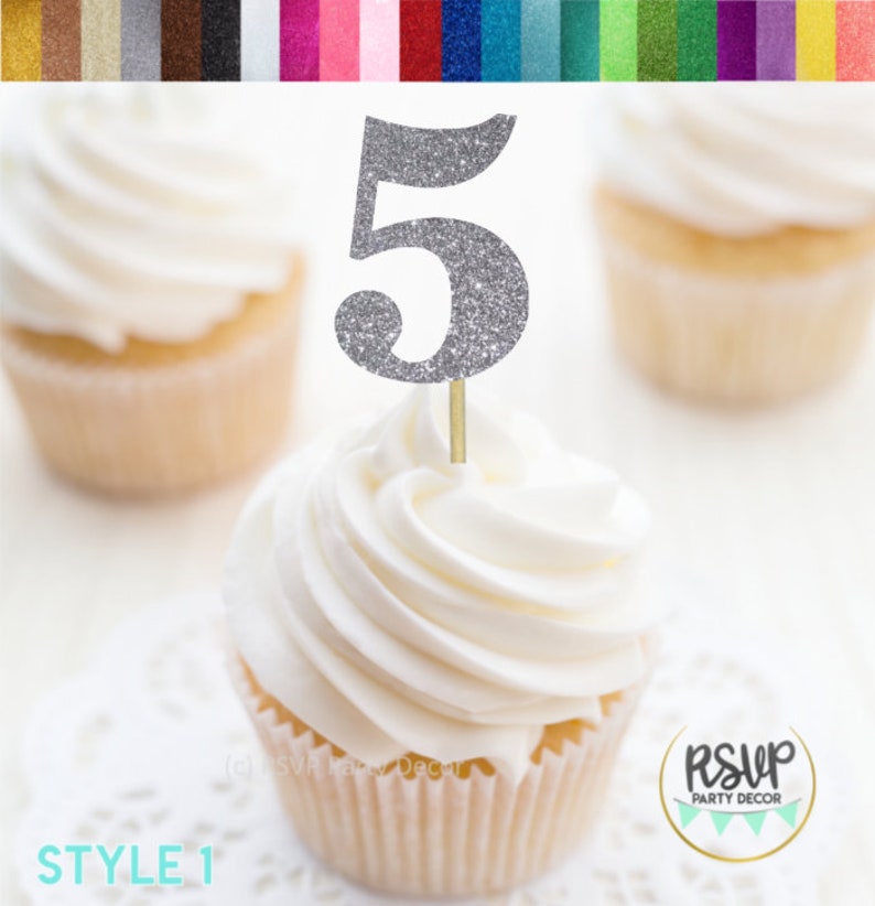 Number 5 Cupcake Toppers, Five Food Picks, 5th Birthday Decorations ...