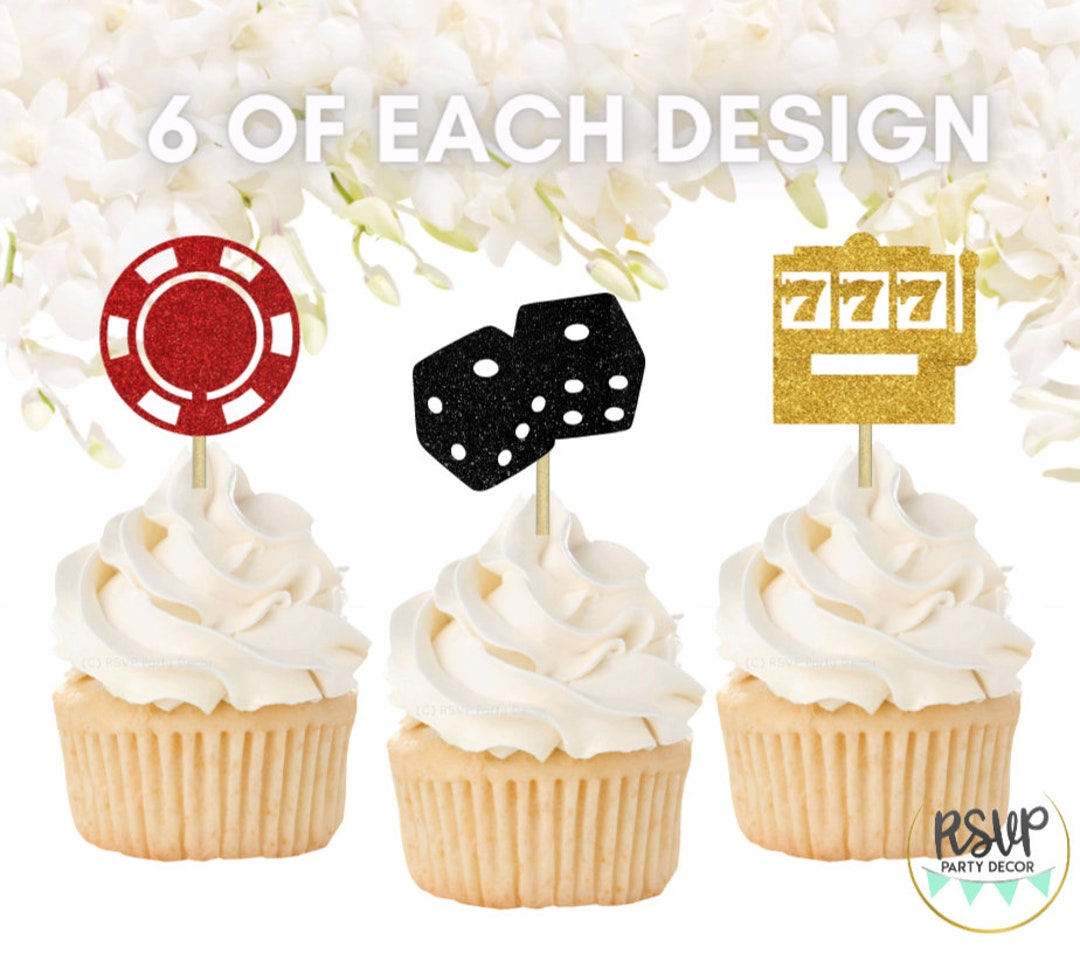 18 PCS Casino Cupcake Toppers, Casino Themed Birthday Party Decorations ...