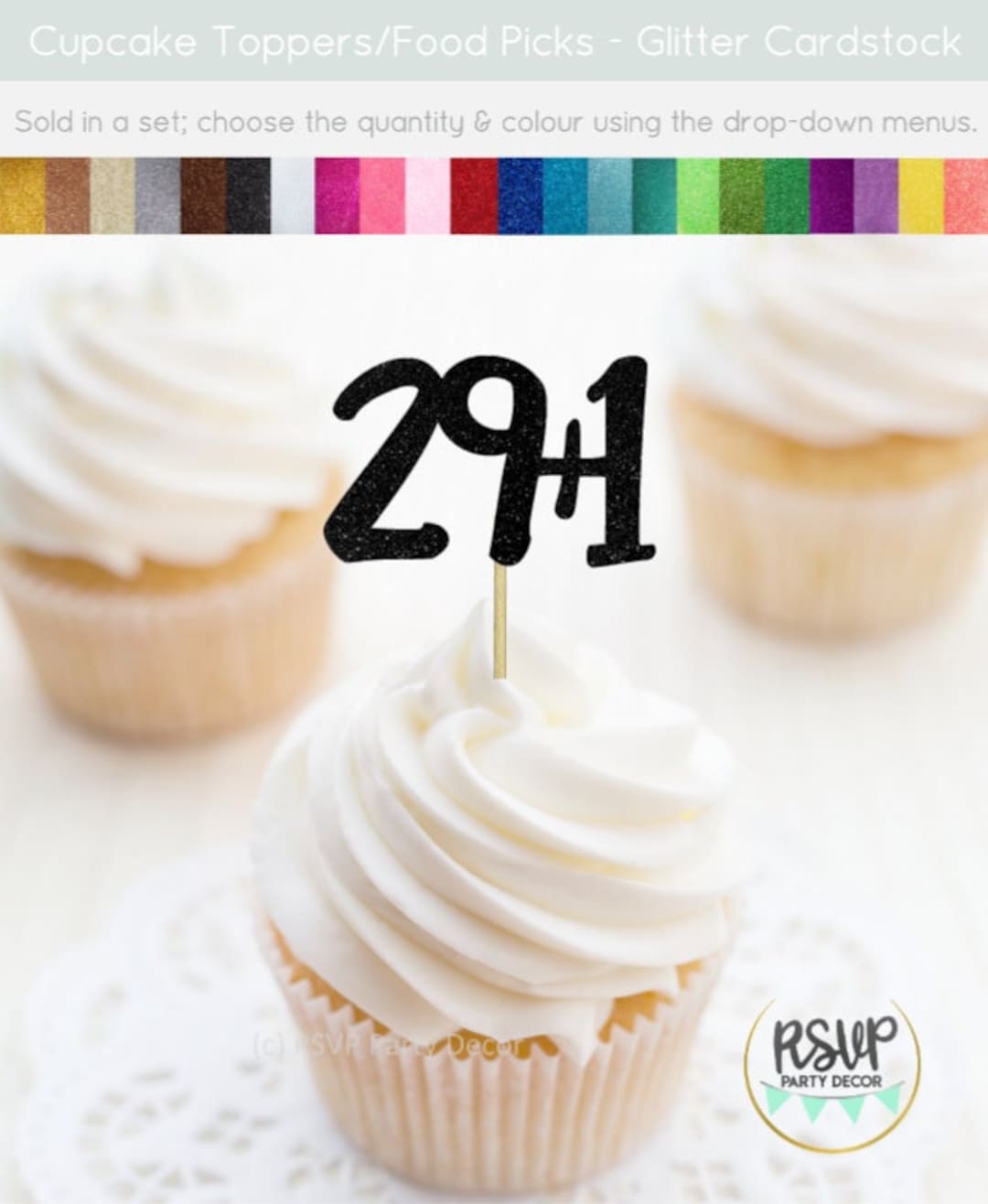 29 + 1 Cupcake Toppers, Funny 30th Birthday Food Picks, 29 Plus 1 Food ...