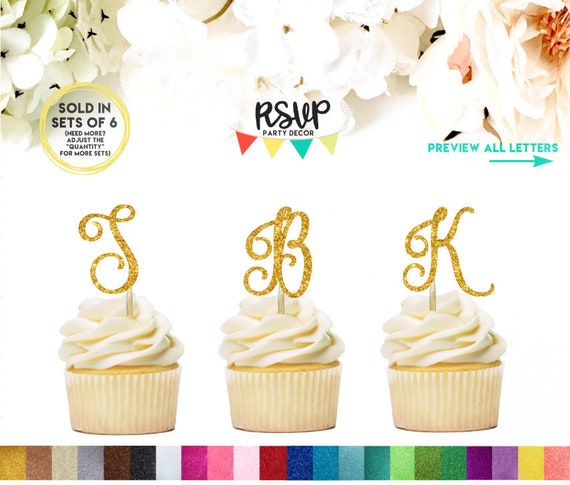 Letter Cupcake Toppers Custom Initial Cupcake Toppers | Etsy
