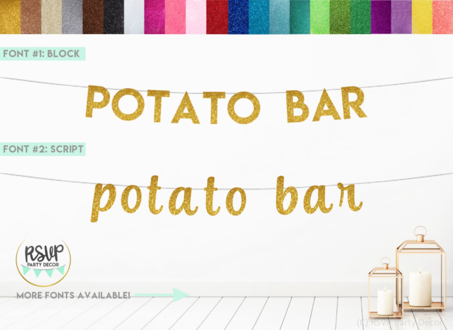 Potato Bar Banner, Glitter Potato Bar Sign, Baked Potato Station ...