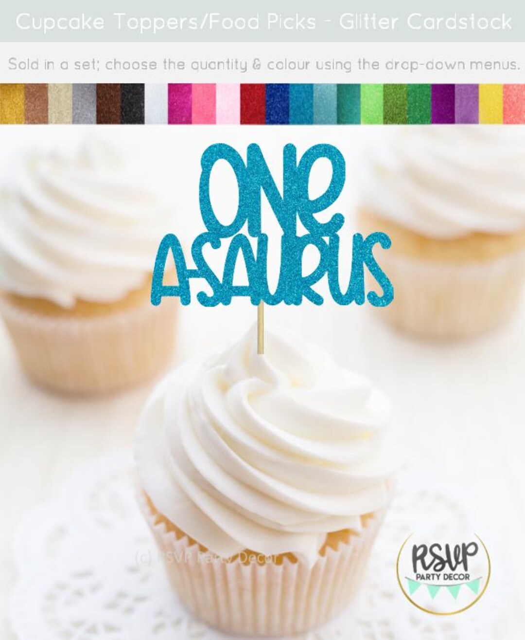 One A-saurus Cupcake Toppers, Dinosaur 1st Birthday Party Decor ...