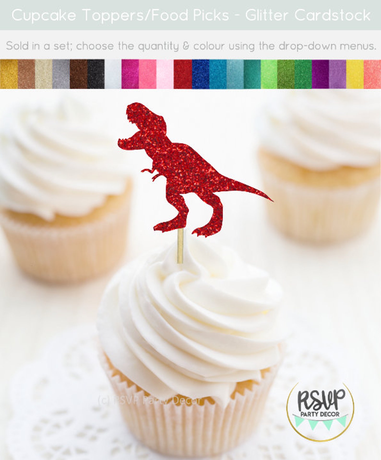 Dinosaur Cupcake Toppers, T-rex Cupcake Toppers, Dinosaur Party ...